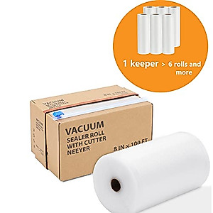 Neeyer Vacuum Sealer Bags,8" x 100' Roll Keeper with Cutter, Ideal for Food Saver,BPA Free Safe Universal, Great for vac storage, Meal Prep or Sous Vide