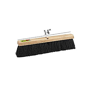 Unvert Black Indoor Push Broom Head – Heavy Duty Hardwood Block – Polypropylene Bristles – Deck Scrub Brush – Two Threaded Handle Holes for Better Assist (14")