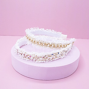 FROG SAC 2 Beaded Headbands for Girls, Pink Pearl Bead Hair Bands for Kids, Cute Fashion Girl Headband Hair Accessories, Confetti Hairbands for Children, Easter Basket Fillers Stocking Stuffers