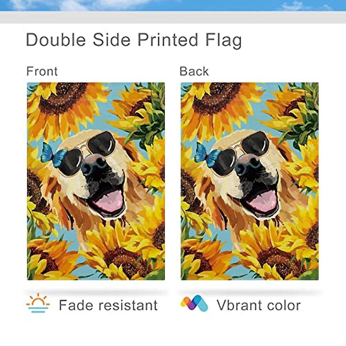 CMEGKE Sunflower Golden Retriever Garden Flag, Sunflower Garden Flag, Summer Dog Yard Flag Vertical Double Sided Burlap Party Holiday Yard Home Farmhouse Outside Decor 12.5 x 18 In