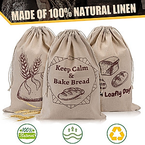 Linen Bread Bags for Loaf Storage, Bags for Homemade Breads, Pack of 3 Reusable Linen Bags for Sourdough, Natural Storage for Artisan Breads, Gift for Bread Makers, Bakers, Housewarming, Wedding Gifts