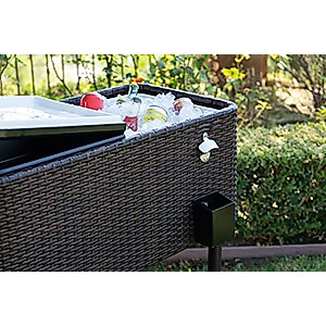 Permasteel 80-Qt Hand-Woven Wicker Patio Cooler with Wheels | Beverage Rolling Cooler for Backyard Deck, PS-A208-BB, Outdoor Drink Cart, Rattan Style, Brown