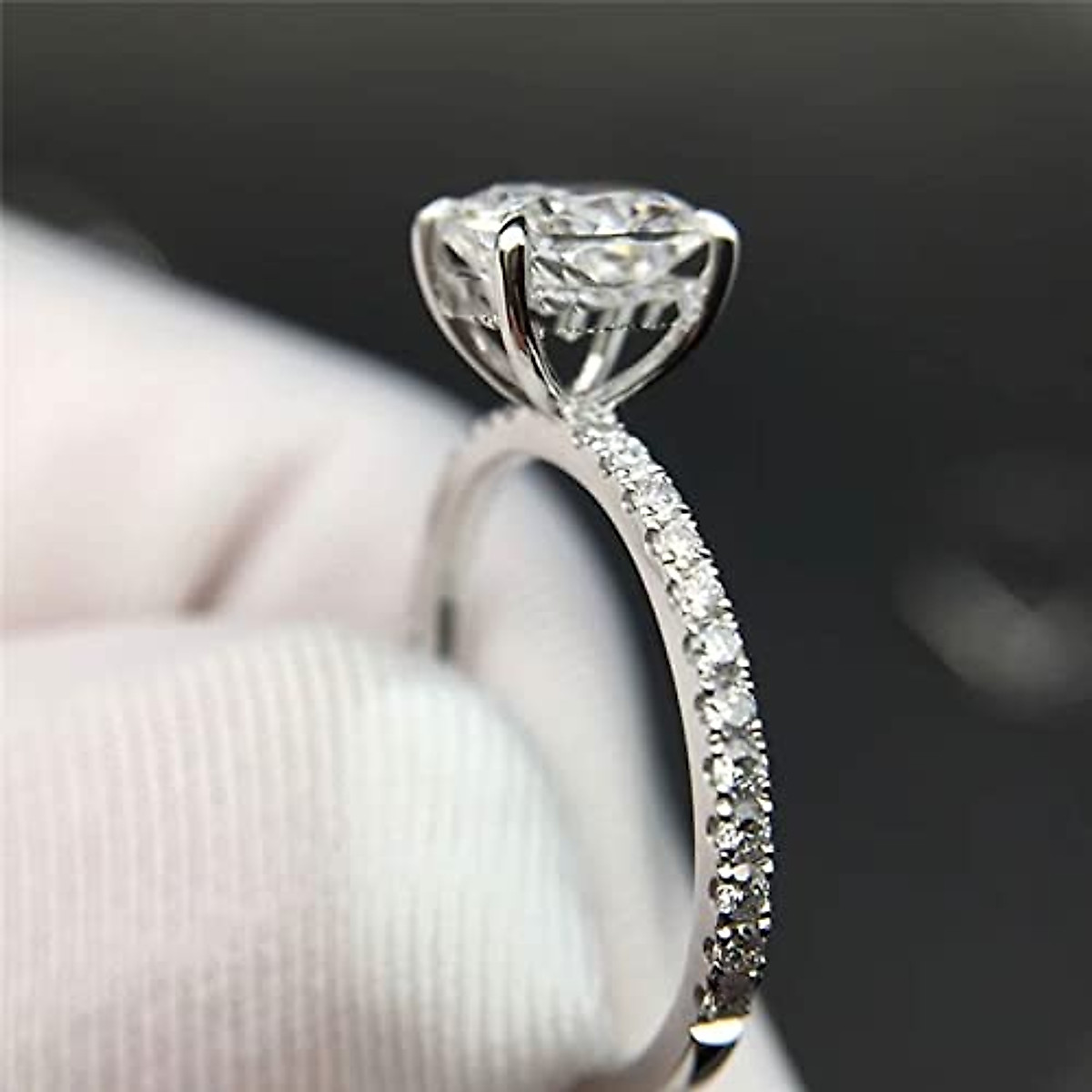 50Th Birthday Gifts for Women, Crystal Rings Cubic Zirconia 4 Claw Channel Set Zircon Silver Plated Size 9.5 for Women Jewerly Gifts Professional