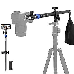 KapSnug 22-37 Inch Aluminum Tripod Extension Arm Overhead Camera Mount, Horizontal Retractable Center Column, 360-degree Ball Head, 170-degree Angle Adjustable Arm, Tripod not Included