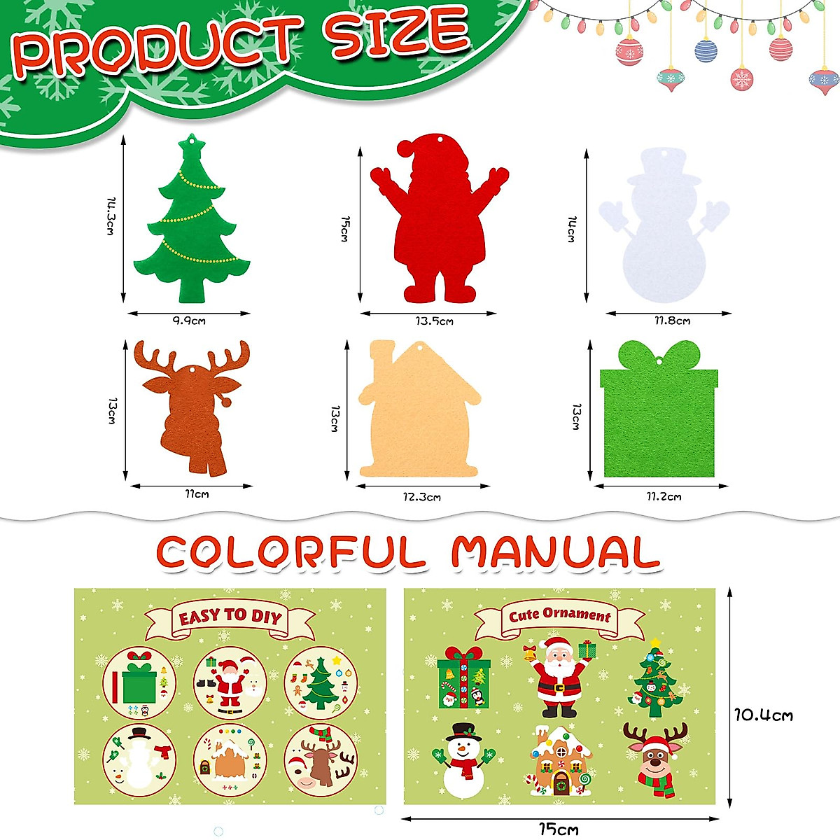 Poen 36 Pcs Christmas Felt Crafts for Kids DIY Christmas Tree Santa Claus Snowman Stockings Ornaments Felt Gingerbread House Gift Boxes Crafts for Xmas Tree Party Supplies
