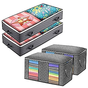 DRAMLOR Under Bed Storage Bags, 4 Pack Large Capacity Underbed Storage Containers with Reinforced Handles, Clothes Storage Bins Foldable Closet Organizers for Blanket, Pillows, Comforters and Quilts