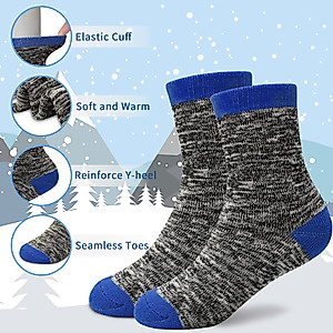 SPTRAMLE Boys Warm Socks, Kids Winter Crew Socks for Toddler Boys Girls(10-14 Years), 5 Pairs Thicken Thermal Half Cushion Mid Cut Socks