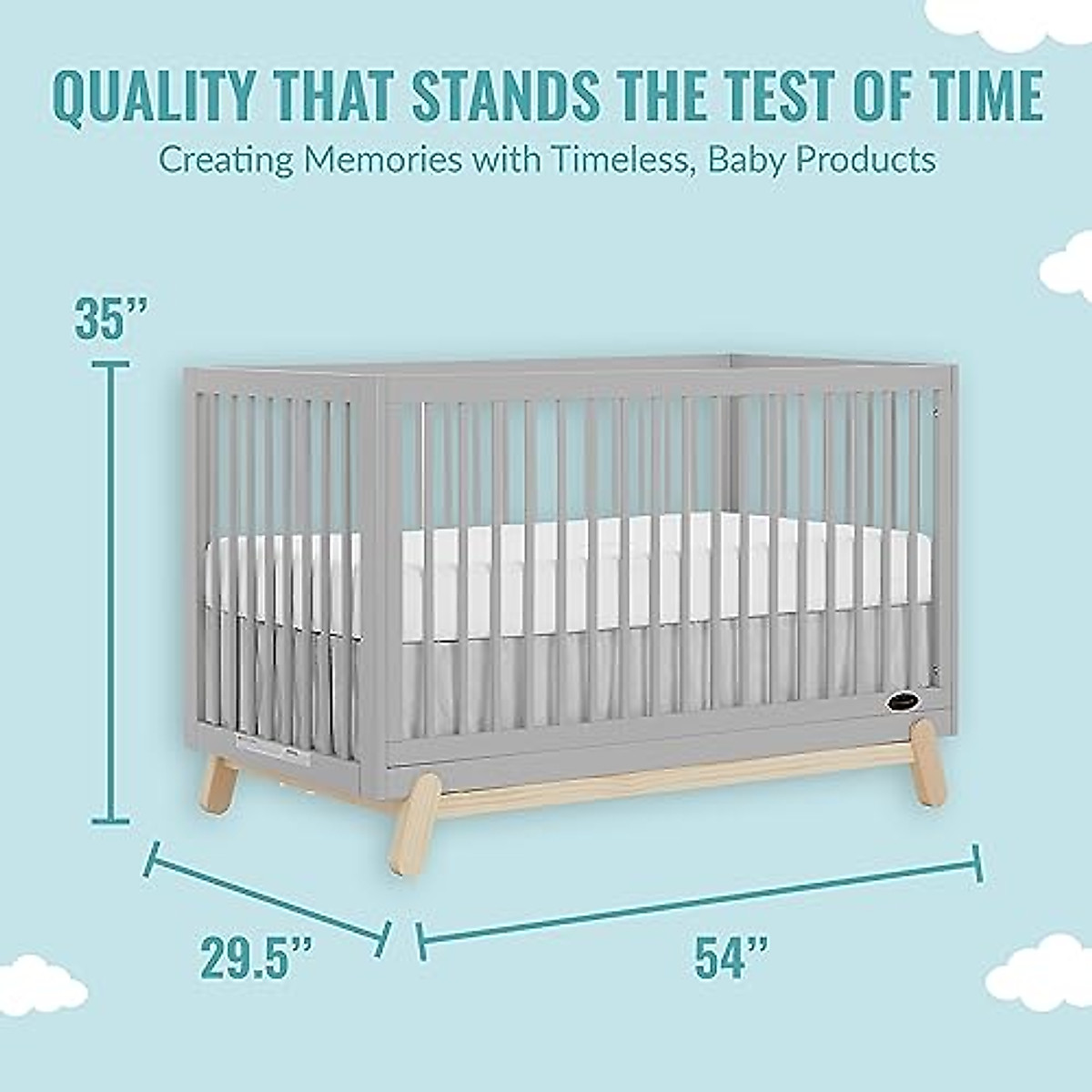 Dream On Me Hygge 5-in-1 Convertible Crib in Pebble Grey Oak, JPMA & Greenguard Gold Certified, Made of Sustainable Pinewood, Easy to Clean, Safe Wooden Nursery Furniture