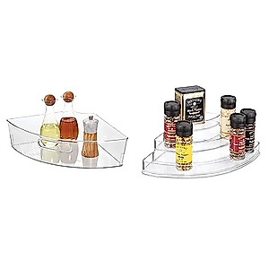 iDesign Recycled Plastic 1/4 Wedge Lazy Susan Turntable Organizer with Handle, Pantry, Bathroom & Recycled Plastic 3-Tier Stadium Spice Rack Organizer for Kitchen, Fridge, Freezer