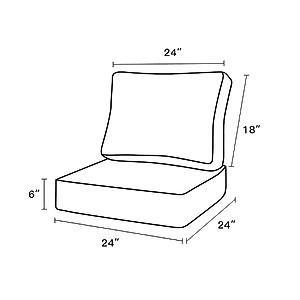 ARTPLAN Olefin 24x24 Deep Seat Patio Cushions for Outdoor Furniture,Extra 6 inch Thick,Back 18"x24",Removable,Replacement,Solid/Floral,Outdoor/Indoor,Aqua