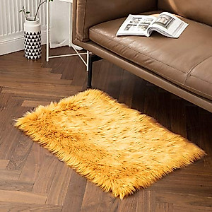 MIULEE Luxury Super Soft Fluffy Area Rug Faux Fur Rectangle Rug Decorative Plush Shaggy Carpet for Bedside Sofa Floor Nursery Fall Decor 2 x 3 Feet, Mustard Yellow