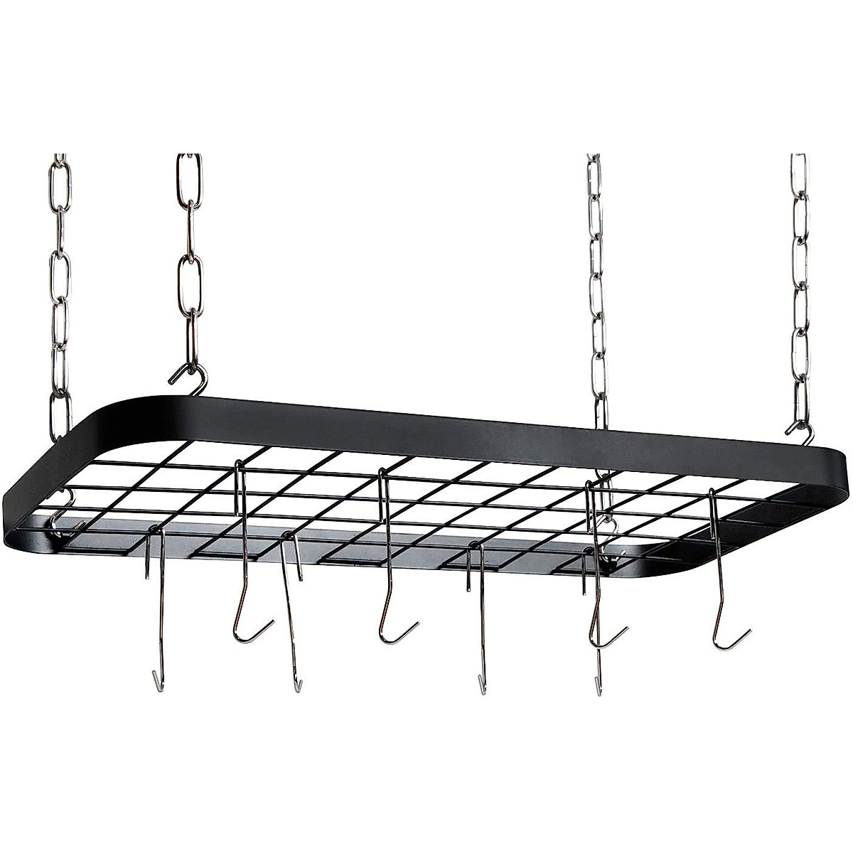 JACKCUBE DESIGN Hanging Pot and Pan Ceiling Rack, Wall Mount Grid Kitchen Pot Organizer Storage Shelves for Utensils, Cookware with 8 S Hooks (24.4 x 11.8 x 1.2 inches)- MK397B