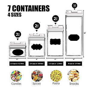 CINEYO Airtight Food Storage Container Set 7 Piece Set Clear Plastic Canisters For Cereal, Flour with Easy Lock Lids, for Kitchen Pantry Organization and Storage, Include Labels and Marker (White)