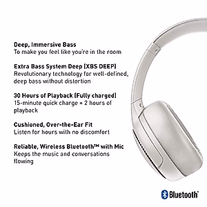Panasonic RB-M500B Deep Bass Wireless Bluetooth Immersive Headphones with XBS DEEP and Bass Reactor (Sand Beige)