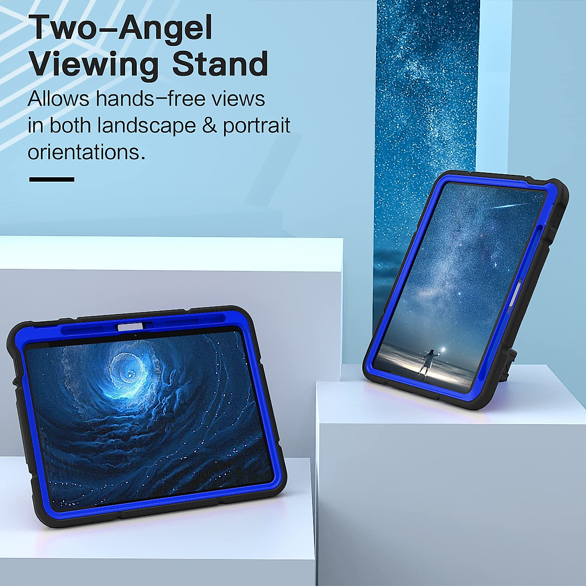 Grifobes Kids Case for iPad 10th Generation Case, for 2022 10.9 inch iPad 10 th Generation Case with Pnecil Holder & Stand, Heavy Duty Shockproof Rugged 10.9" 10 Gen Cover for Kids Boy (Black+Blue)