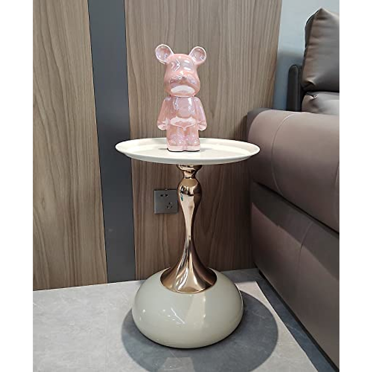 LUGSHIREE Small Round End Tables, Metal Side Table,Modern Space Saving Pedestal Minimalist Table Nightstand for Living Room Apartment Bedroom(Ivory White)