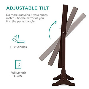 Best Choice Products Standing Mirror Armoire, Lockable Jewelry Storage Organizer Cabinet w/Velvet Interior, 3 Angle Adjustments - Brown