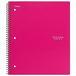 Five Star Spiral Notebooks, 3 Subject, Wide Ruled Paper, 150 Sheets, 10-1/2" x 8", Assorted Colors, 6 Pack (73449)