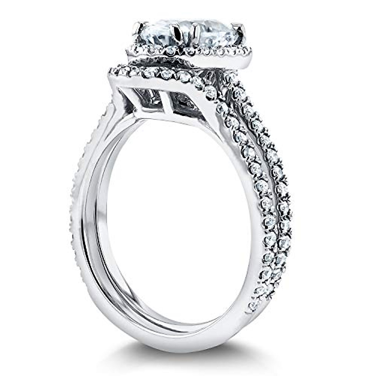 Kobelli Forever One Oval Moissanite and Lab Grown Diamond Halo Bridal Rings Set 2 CTW 14k White Gold (DEF/VS, DEF/VS), 6