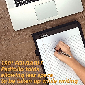 Leather Portfolio Folder Padfolio, Business Padfolio Organizer Document Planner Portfolio Binder Storage Pocket for Legal Pad Holder Paperwork Phone Men Women (Black)