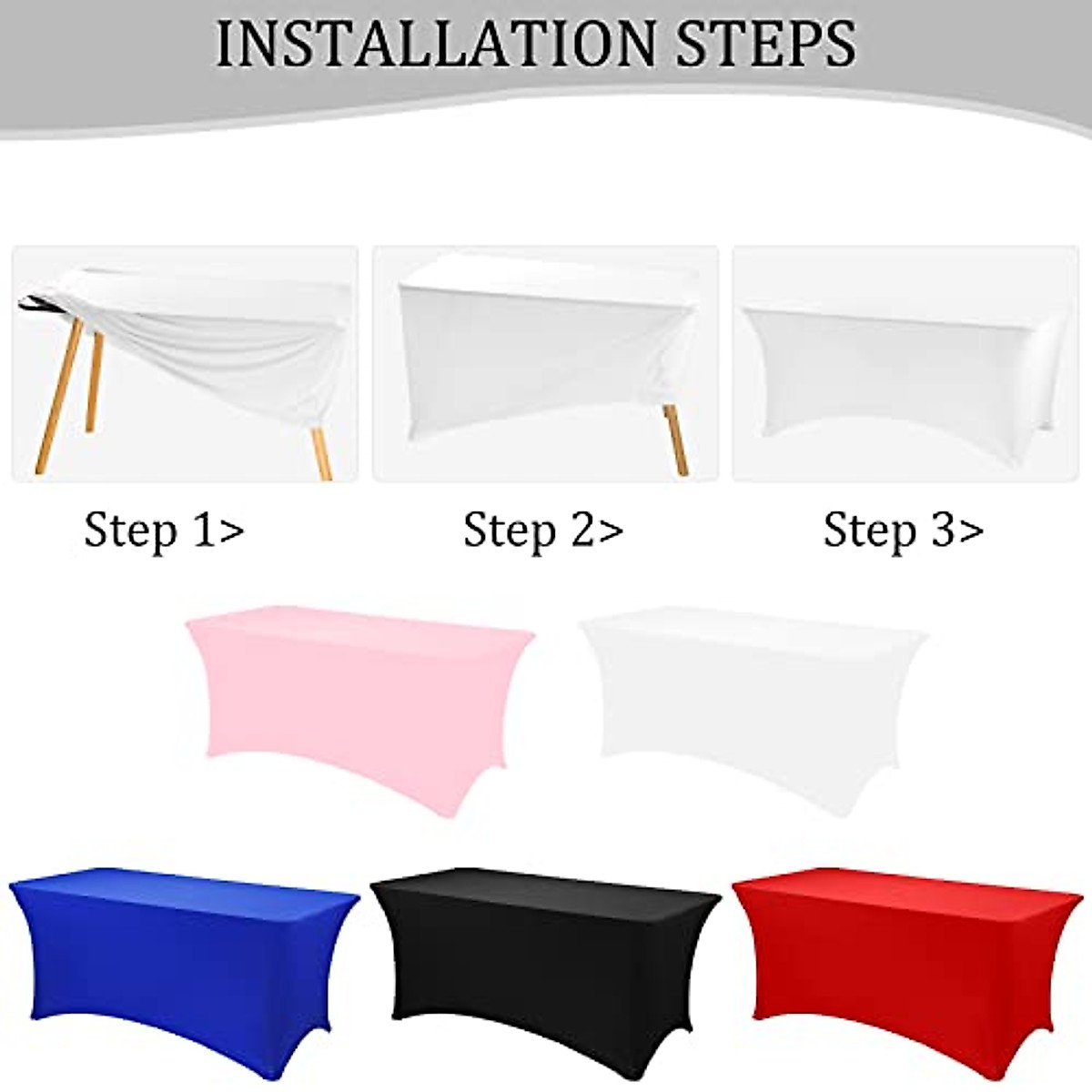 JALANCY 8 Pack 6FT Spandex Table Covers Fitted Rectangle Tablecloth Washable Wrinkle Resistant Stretch Table Cloth for Folding Table Wedding Party Birthday Banquet Bar Events（White）