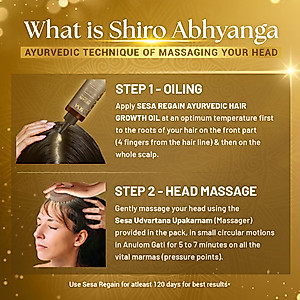 SESA Ayurvedic Regain 2 Step Hair Oil Growth Kit With 26 Herbs And 6 Essential Oils Promotes Hair Growth Reduces Hair Fall With Massager Natural Hair Oil For Women And Men, 100 Ml or 3.38 oz