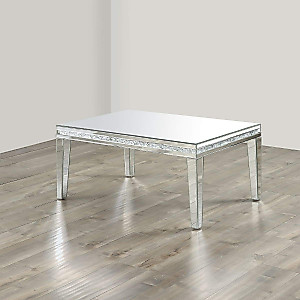 MIREO Coffee Table Mirrored with Crystal Inlay Surface, Rectangle Silver Accent Table, Modern Design Luxury Contemporary Furniture, Partially Assembled for Living Room from Furniture (Mireo-01)