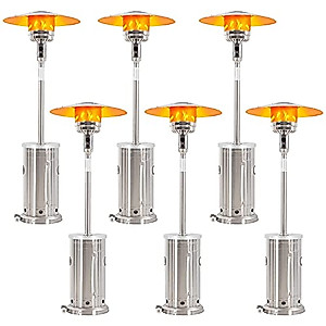 PIONOUS 48000BTU Outdoor Patio with Wheel and Table Heater, Gas Heater for Iindoor and Outdoor use for Garden, Deck, Party, Library, Camping - 6 Set, Silver