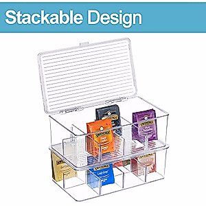 2 Pack Stackable Tea Bag Organizer, Vtopmart Plastic Tea Storage Box for Kitchen Pantry Cabinets and Countertops, Holder for Tea Bags, Coffee, Sugar Packets, Small Packets