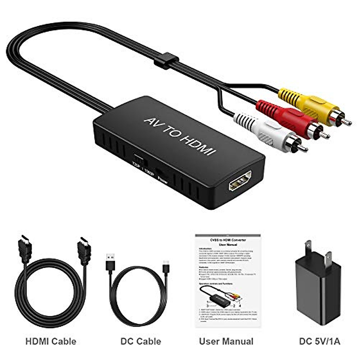 DIGITNOW RCA to HDMI Converter, AV to HDMI Composite Video Audio Converter Adapter, Supports PAL/NTSC for PS2, PS3, STB, VHS, VCR, Blue-Ray DVD