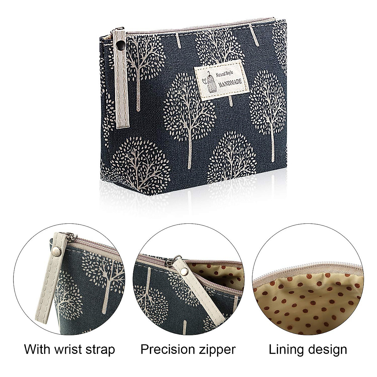 4 Pieces Canvas Cosmetic Bags Set Printed Makeup Bags with Zipper Multi-Functional Canvas Travel Pouch for Women Girls Vacation Travel Toiletry Bag, 4 Styles (Whale, Bear, Tree, Leave, Small)