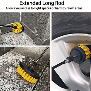 Drill Brush Attachment Set, 7 Pack 1/4in Power Scrubber Brush + Extend Long Attachment, Brush Drill Attachment, Power Cleaning Scrub Brush for Bathroom, Tub, Tile, Corner, Floor