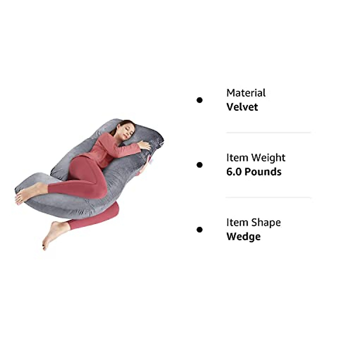 Wndy's Dream Pregnancy Pillow J Shaped Full Body Pillow with Velvet Cover, 60 inches Maternity Pillow for Pregnant Women Back, Legs and Belly Support