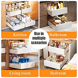 Pull Out Cabinet Organizer Fixed With Adhesive Nano Film,Heavy Duty Storage and Organization Slide Out Pantry Shelves Sliding Drawer Pantry Shelf for Kitchen 15.8"W x 16.9"D x 3.1"H(1PC)