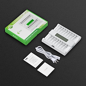 EBL AA Battery Charger, 16 Bay Batteries Charger with 1-Hour Fast Charging with LCD Display and AC Plug Cable for AA AAA NiMH Rechargeable Batteries