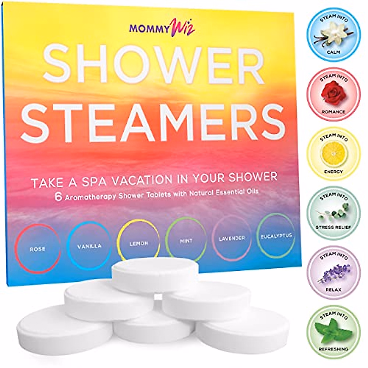 Shower Steamers - Aromatherapy Steamer Shower Bombs for Women with Eucalyptus and Essential Oils –Variety Gift Set of Six Tablets Best for Melting Stress Relaxing and Self Care- Unique Gift