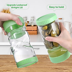Glass Pickle Jar with Strainer Flip and Stainless Steel Fork, 36oz Leakproof Airtight Large Pickle Container with Strainer, Hourglass Pickle Juice Separator Jar for Olive, onions, gherkin