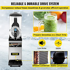 VEVOR Commercial Margarita Machine, 1Tank 15L Commercial Slushy Machine, Stainless Steel Smoothie Frozen Drink Maker, 500W 110V for Supermarkets Cafes Restaurants Bars Home Use