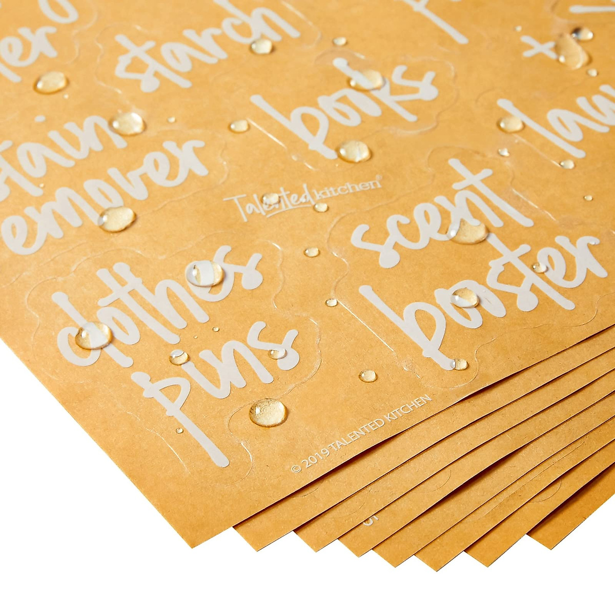 Talented Kitchen 141 Laundry Room Labels for Jars and Containers, Preprinted White Script Stickers for Linen Closet, Bathroom Organization, Cleaning Supplies (Water Resistant)