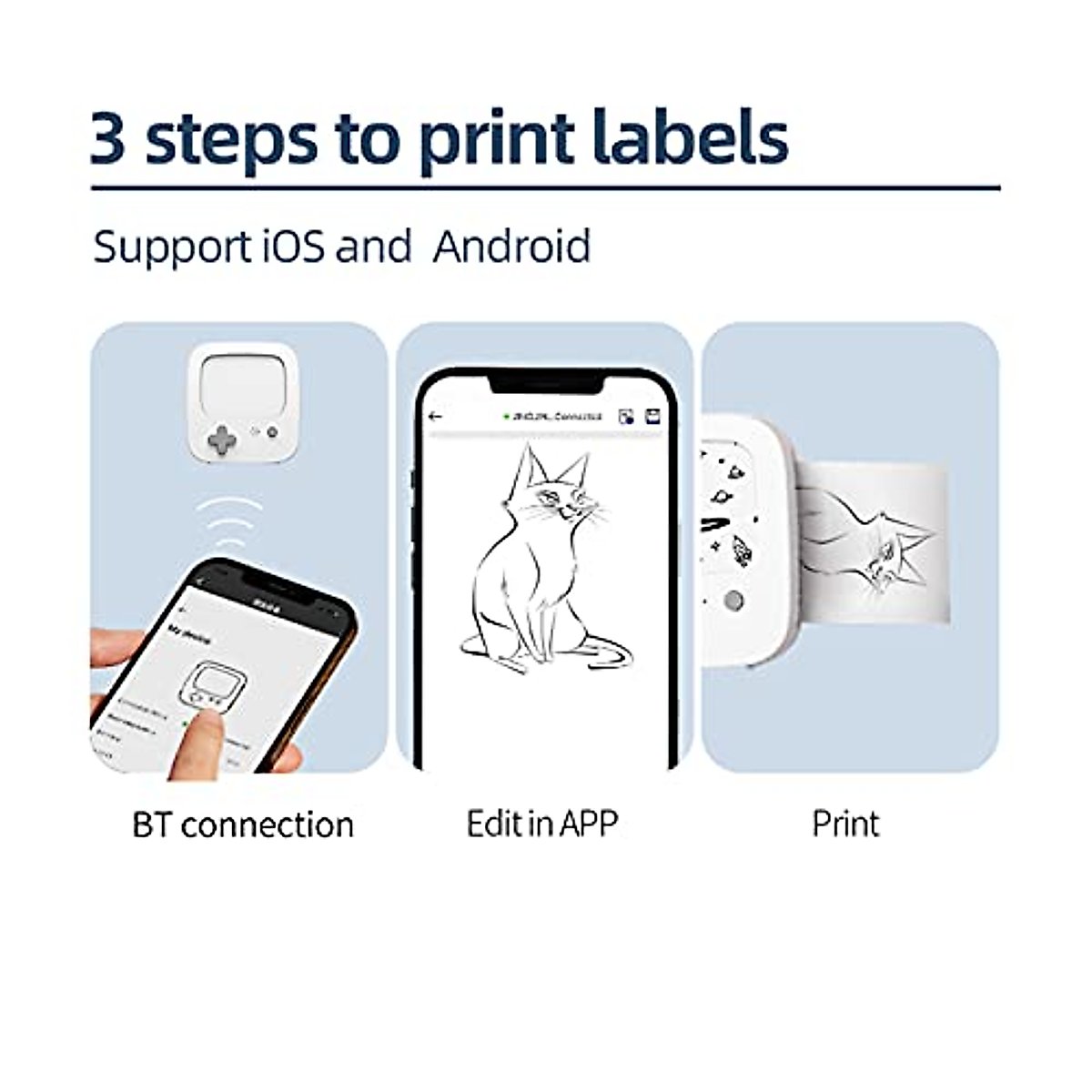 BISOFICE Mini Pocket Photo Printer Portable Thermal Printing Machine 203DPI Wireless BT Connection for Picture Lable DIY Handcraft Instant Printer Sticker Study Work Office Compatible with Android iOS