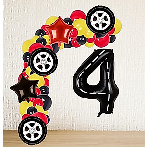 Race Car Balloons Wheel Tire Balloons 4th Birthday Party Decorations for Boys Foil Mylar Racing Car Theme Party Supplies Monstor Truck Transportation Party Favors Anniversary Decor