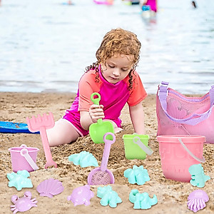 Tagitary Beach Sand Toys Set for Kids 3-10 with Bucket Watering Can Shovel Rake Sand Molds Beach Shell Bag
