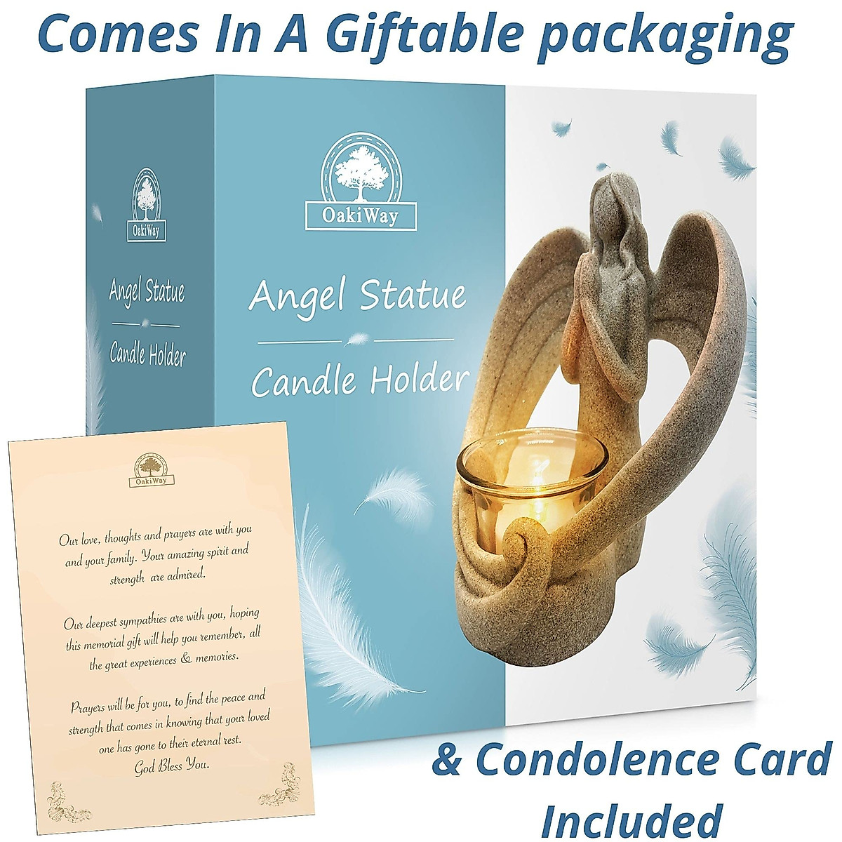 OakiWay Memorial Gifts – Angel Figurines Tealight Candle Holder, Sympathy Gifts for Loss of Loved One, W/Flickering Led Candle, Bereavement, Grief, Funeral, Remembrance, Memory Home Decorations