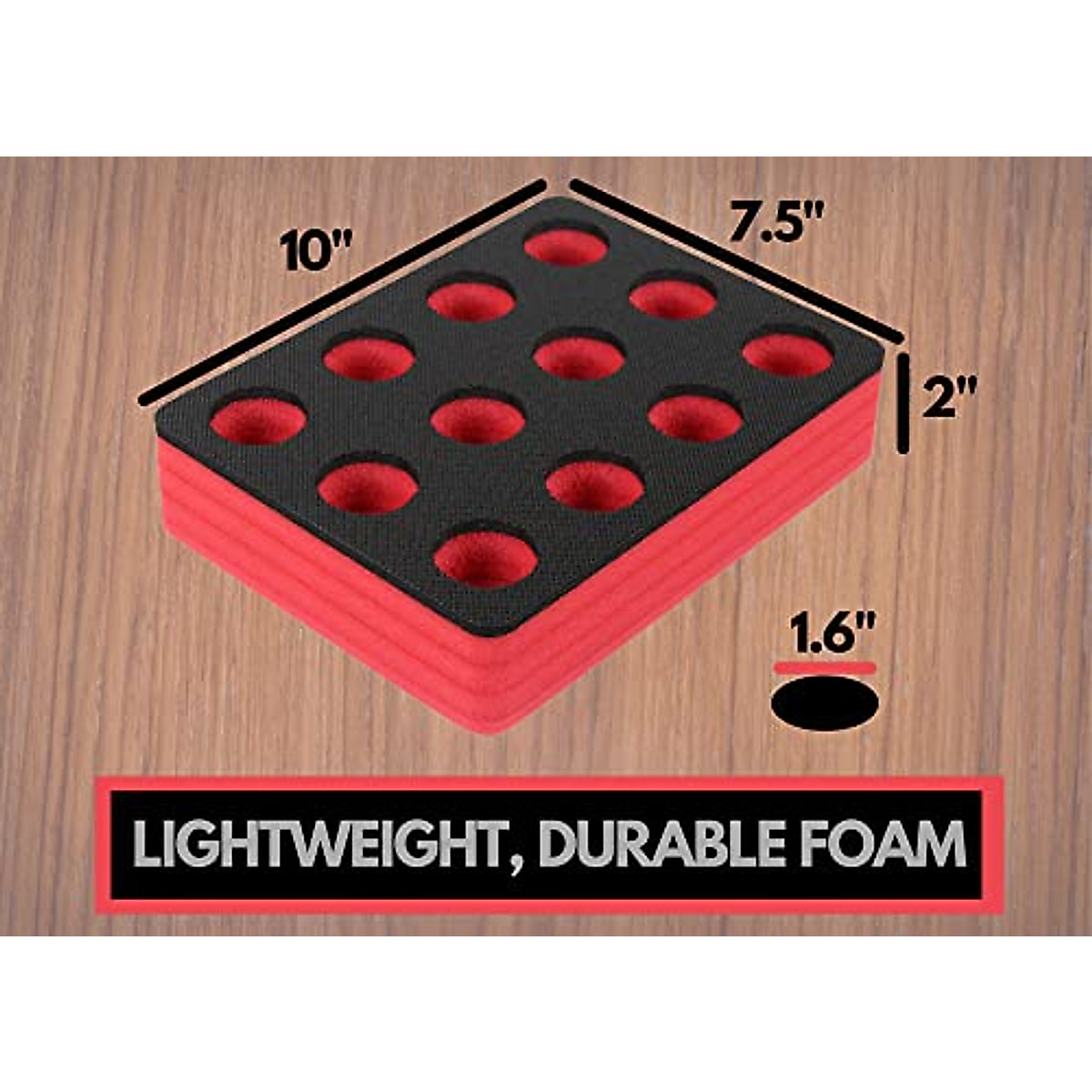 Polar Whale Shot Glass Holder Organizer Modern Tray for Home Kitchen Bar or Club Party Durable Red and Black Durable Foam Serving Rack 10 Inches Wide Holds 12 Shots