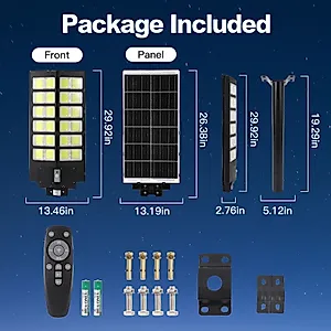 5200W Solar Street Lights Outdoor, Solar Security Flood Lights Parking Lot Lights Commercial Dusk to Dawn, IP67 Waterproof Led Solar Lights w Remote Control Motion Sensor for Street, Court, Barn