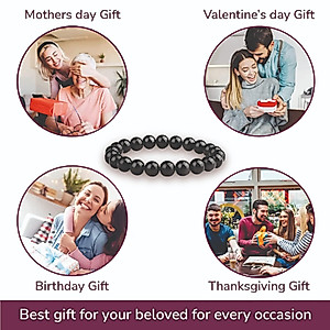 Crystal Vibe Black Obsidian Bracelet - Healing Crystal Bracelet for Spiritual Healing Positive Energy Stress Relief– 8mm Round Black Beaded Bracelets for Women Men - Elastic Adjustable Size