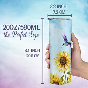 Onebttl Hummingbird Skinny Tumbler Gifts For Women, Female, Her and Hummingbird lovers - 20oz/590ml Stainless Steel Insulated Tumbler with Straw, Lid, Message Card - White