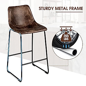 ERGOMASTER Leather Bar Height Barstools with Back 30 inch Counter Bar Stools Set of 2 Pub Height Bar Chairs for Kitchen Island Extended Counter Dining Room (30“, Brown)