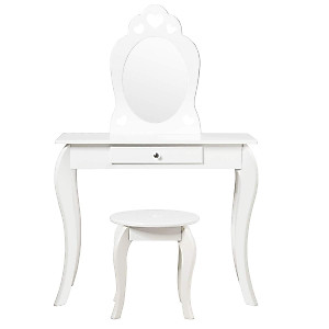 HONEY JOY Kids Vanity Set with Mirror, Toddler Wooden Vanity Table with Stool & Drawer, Removable Top, Princess Pretend Play Beauty Makeup Dressing Table Playset for Little Girls(White)