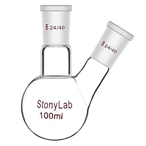 StonyLab Glass Heavy Wall 2 Neck Round Bottom Flask with 24/40 Center and Side Standard Outer Joint